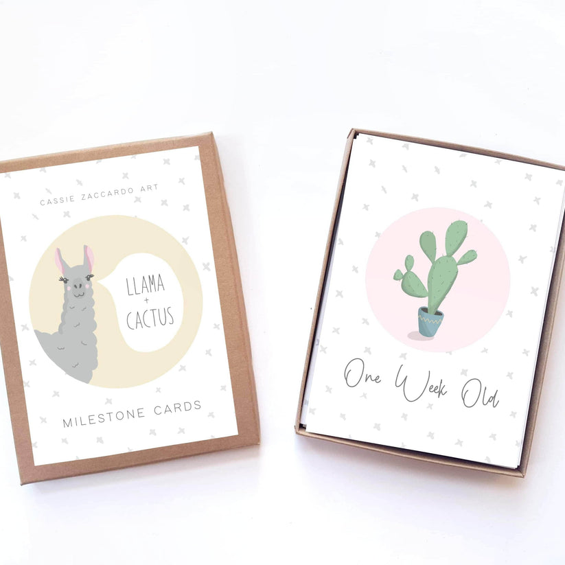 Llama & Cactus Baby Milestone Cards – Cassie Zaccardo Art